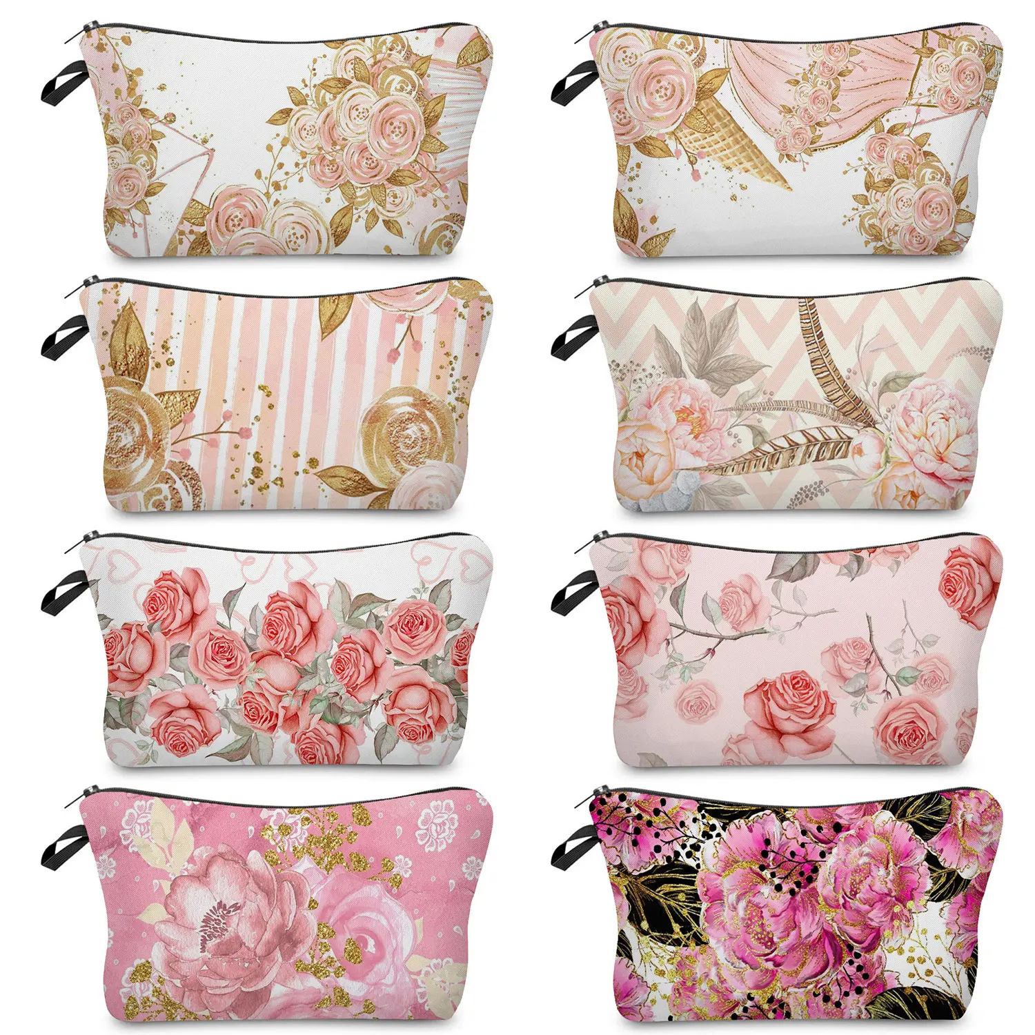 Women-Pink-Rose-Print-Lady-Portable-Custom-Pretty-Floral-Pattern ...