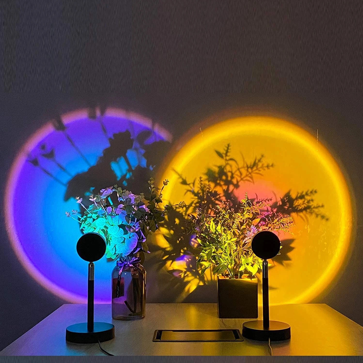 1x-USB-Sunset-Lamp-LED-Rainbow-Neon-Night-Light-Projector-Photography ...