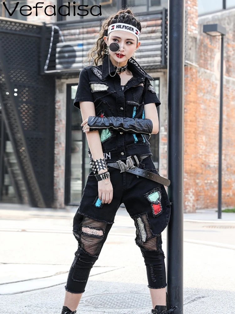 Vefadisa-Black-Streetwear-Women-Set-2024-Summer-Mesh-Patchwork-Female ...
