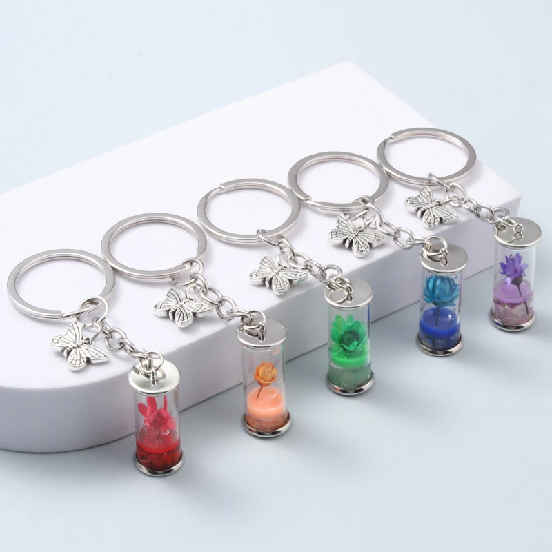Simple-Colorful-Eternal-Flower-Keychain-Butterfly-Plant-Animals-Key ...