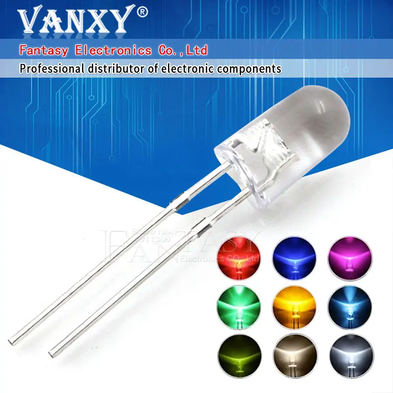 100PCS-F5-LED-Diode-5MM-Assorted-Kit-White-Green-Red-Blue-Yellow-Orange ...