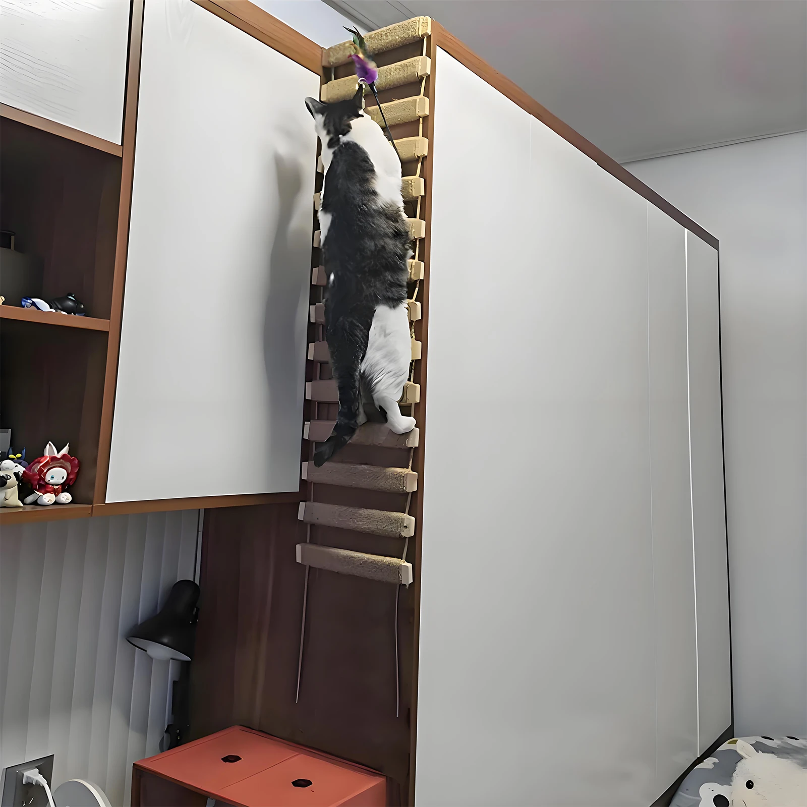 Cat Climbing Ladder Bridge for Cats Cage Sisal Wooden Rope Ladder Pet ...