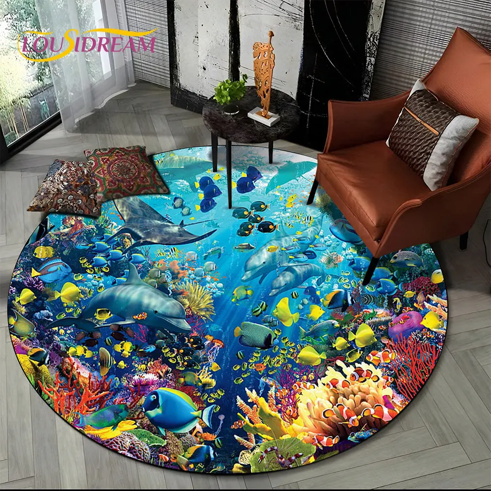 3D-Seabed-Underwater-World-Dolphin-Turtle-Round-Area-Rug-Carpet-for ...