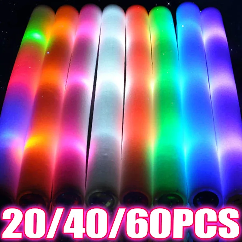 20-40-60Pcs-LED-Glow-Sticks-Colorful-RGB-Fluorescent-Luminous-Foam ...