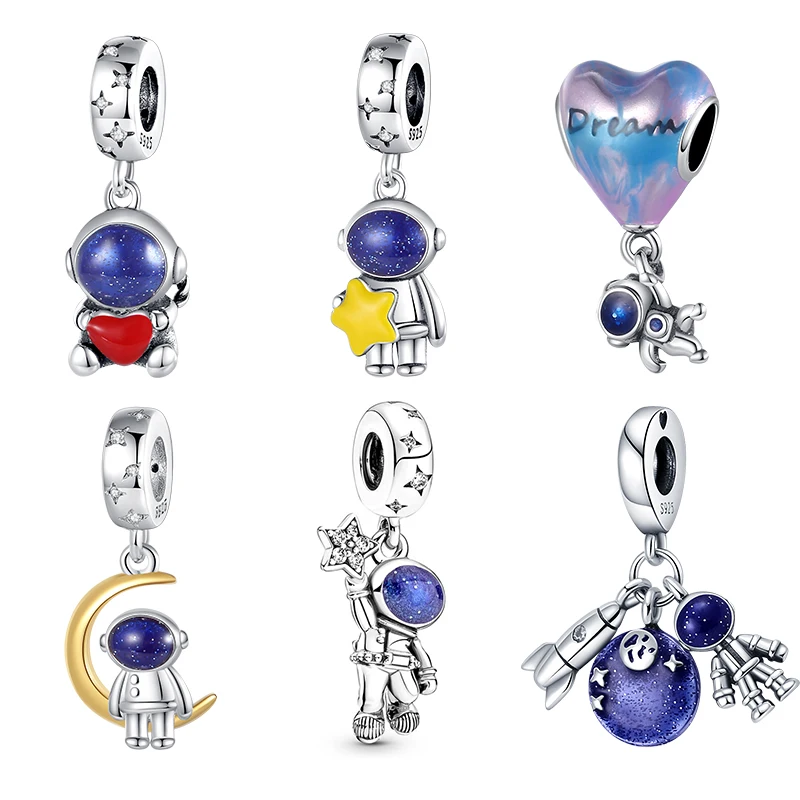 Fashion 925 Sterling Silver Astronaut Space Series Charms Beads Fit ...