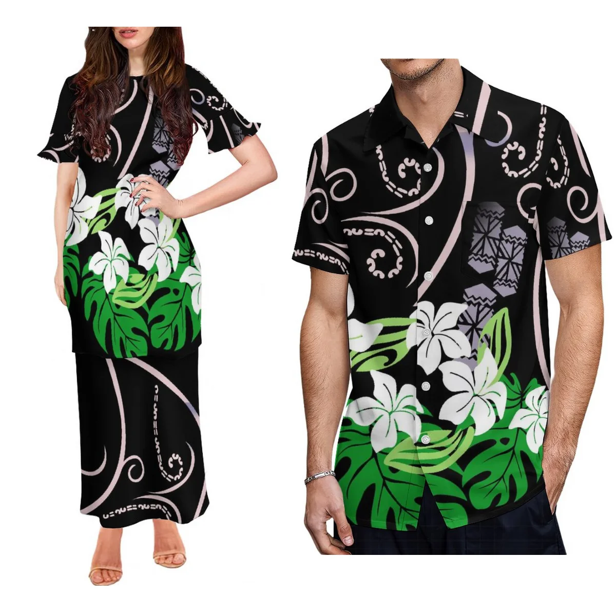 Summer Women'S Ruffled Sleeve Dress Samoan Party Dress With Men'S Shirt ...