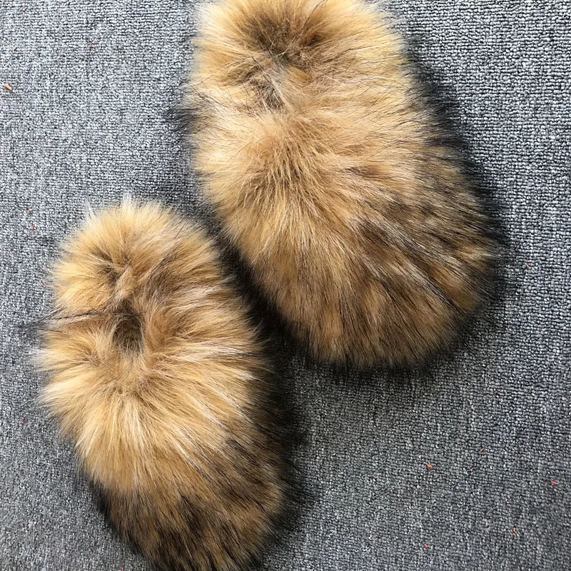 Luxury-Fur-Slippers-Round-Toe-Faux-Raccoon-Fur-Slides-Woman-Shoes-Women ...