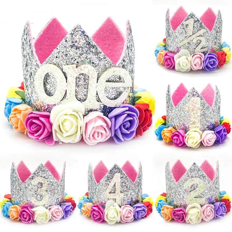 Corona brillante de cumpleaños para niñas, sombrero de flores de ...