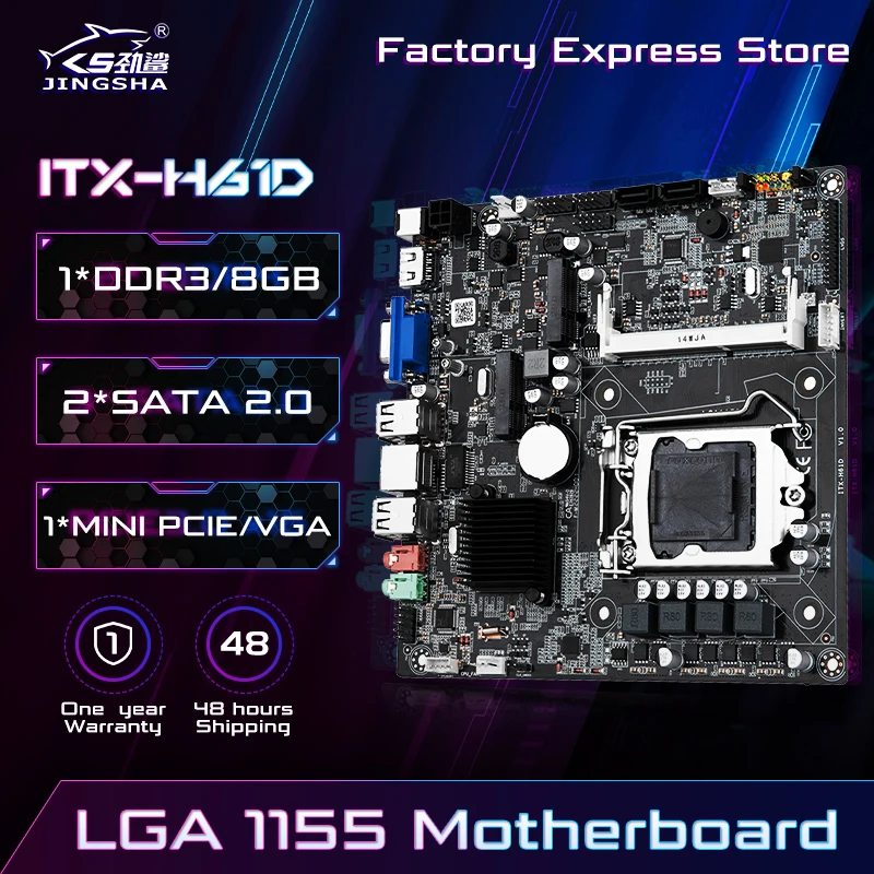 New-Mini-ITX-H61D-Motherboard-LGA1155-Support-i3i5i7-Processor-DDR3-RAM ...