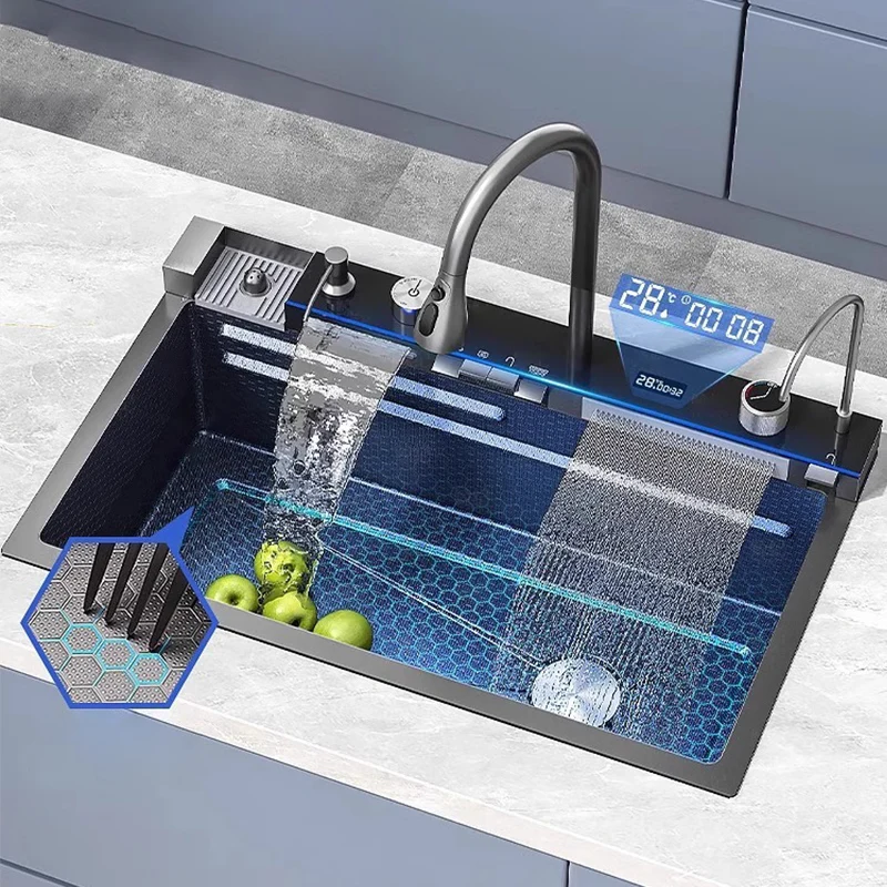 Digital-display-Waterfall-Sink-Stainless-Steel-Kitchen-Sink-Large ...