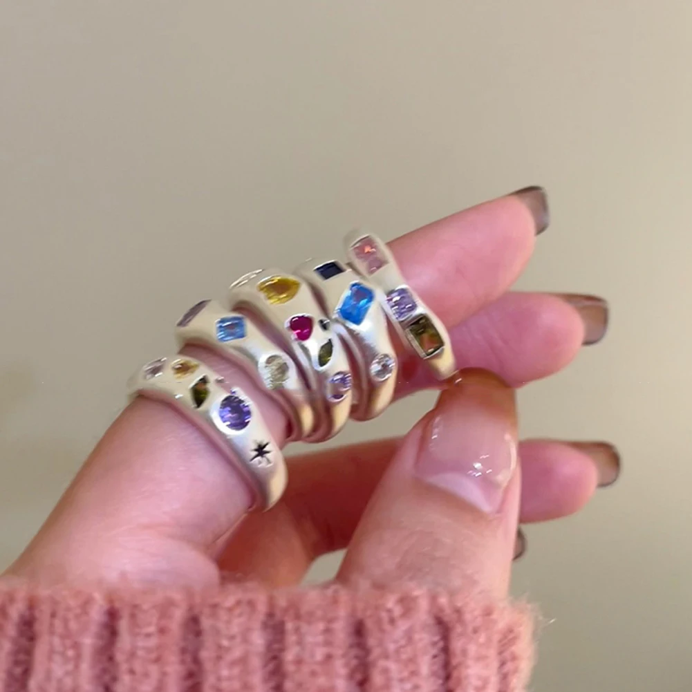 Natural-Stone-Colorful-Zircon-Ring-Irregular-Geometric-Heart-Opal ...