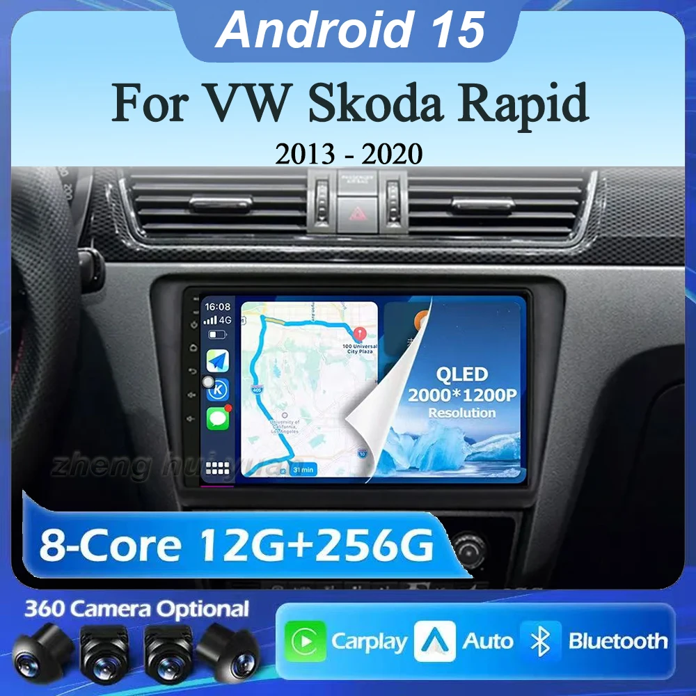 For VW Skoda Rapid 2013 - 2020 Android 15 12+256GB 4G WIFI Car Radio ...