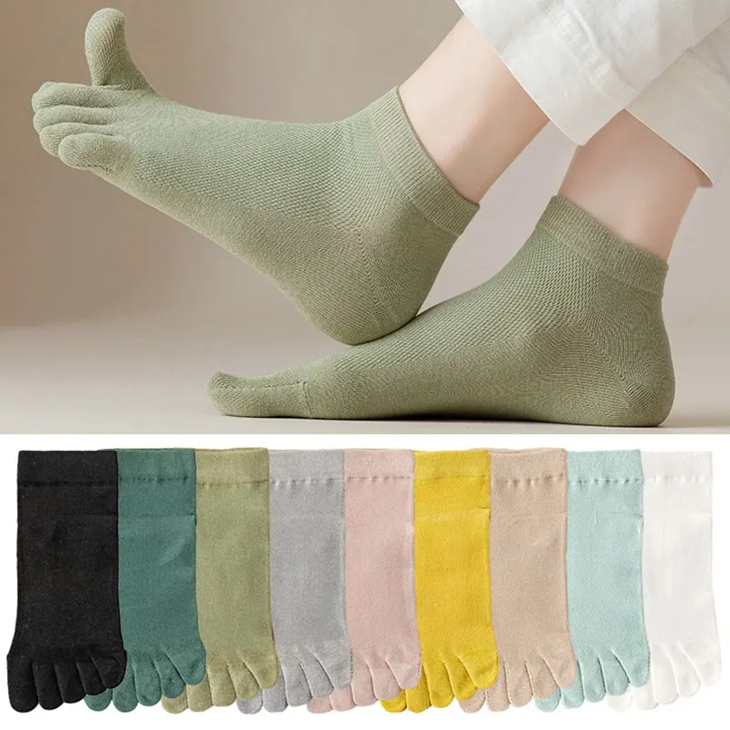 Women Solid Color Five Finger Socks Female Sock Toe Sock Slippers ...