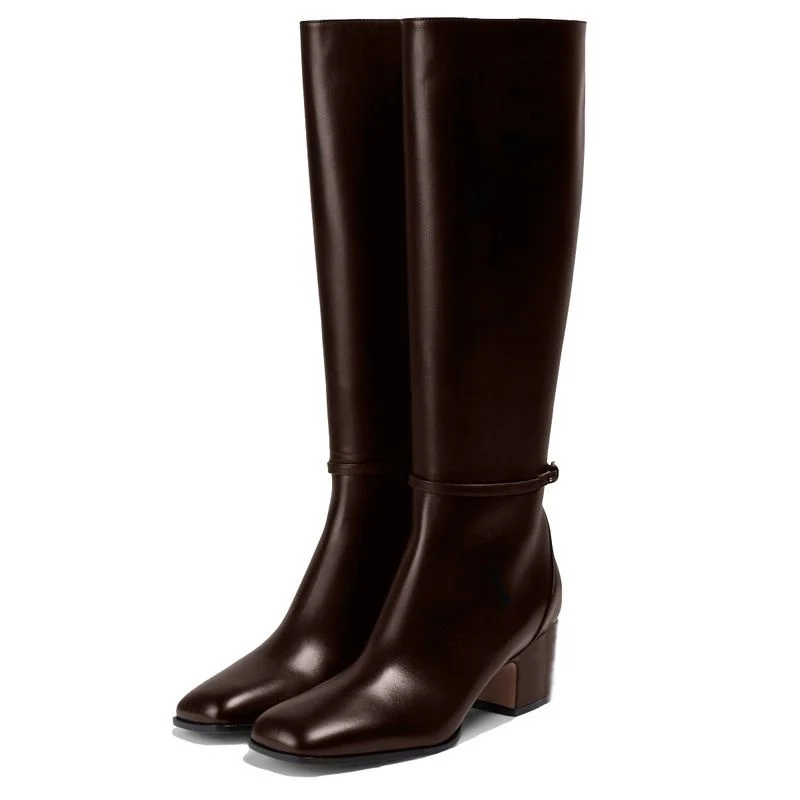 brown-black-square-toe-knight-boots-luxury-designer-shoes-causal ...