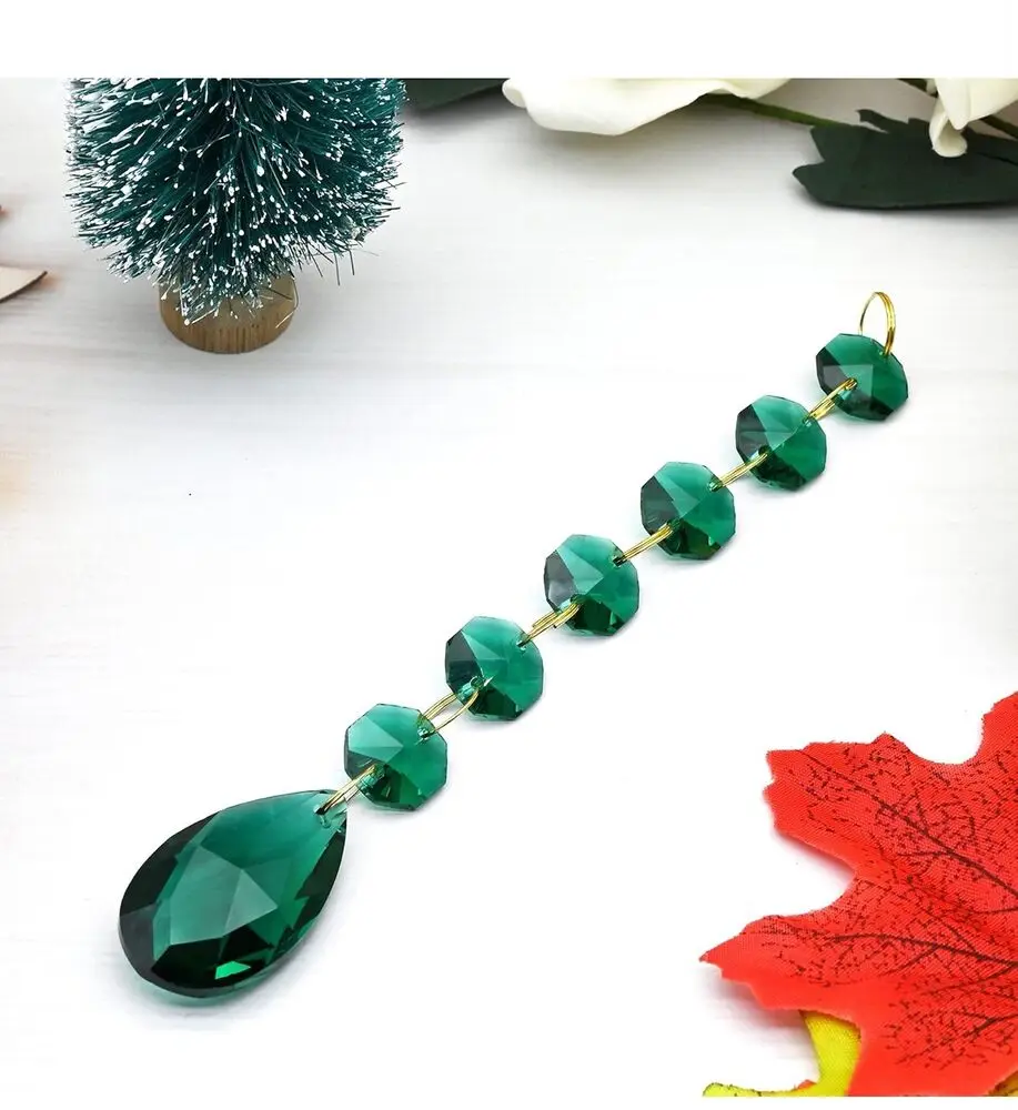 1/5pcs Crystal Pendant Prism Peacock Green Christmas Tree Glass ...