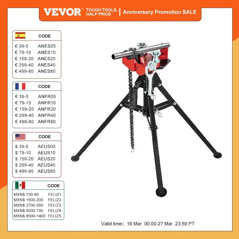 VEVOR-Steel-Tripod-Pipe-Chain-Vise-1-8-5in-Capacity-Foldable-Legs-Tri ...