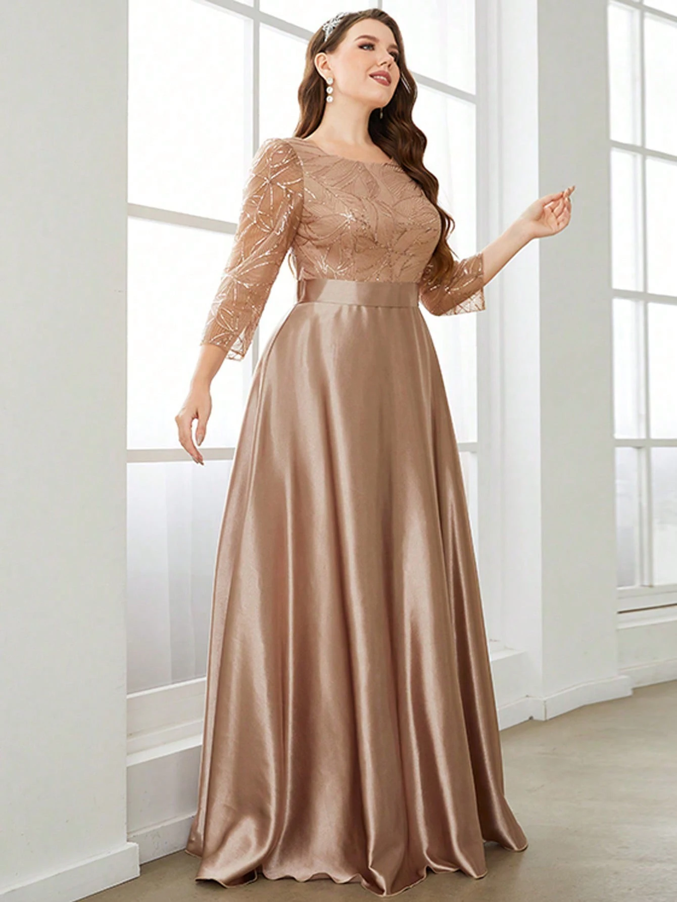 Mgiacy-Crew-neck-long-sleeve-sequin-patchwork-satin-long-gown-ball ...