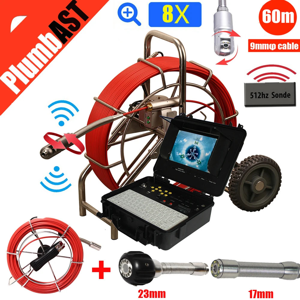 9mm 60m AHD1080P 360 degree rotation view Sewer Pipe Inspection Camera ...