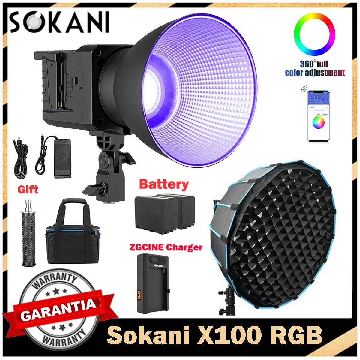 Sokani-Luz-de-V-deo-LED-RGB-Controle-APP-Montagem-Bowens-Bolsa ...