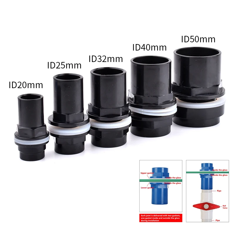 20-50mm-Black-Blue-White-Aquarium-Connector-PVC-Waterproof-Pipe-Butt ...