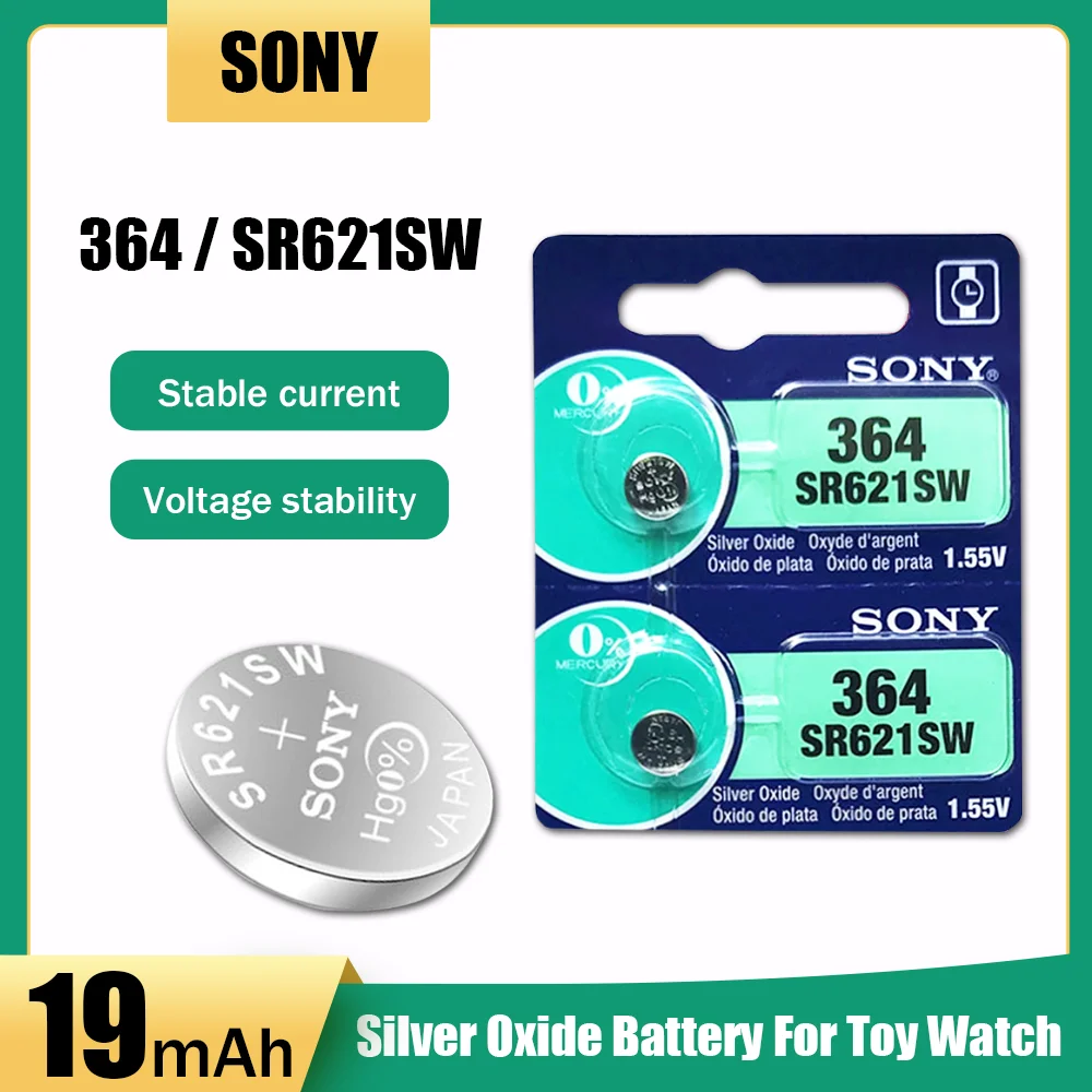 2PCS 1.55V Original Sony 364 SR621SW V364 SR60 SR621 AG1 Silver Oxide ...