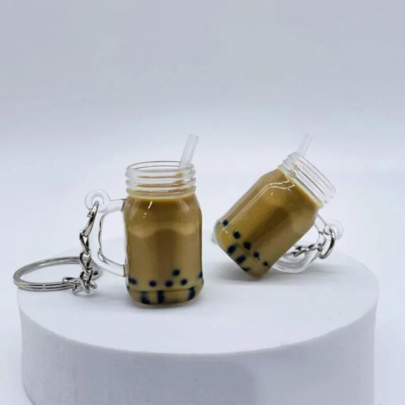 New Simulated Milk Tea Key Chain Bag Pendant Milk Tea Car Keychains ...