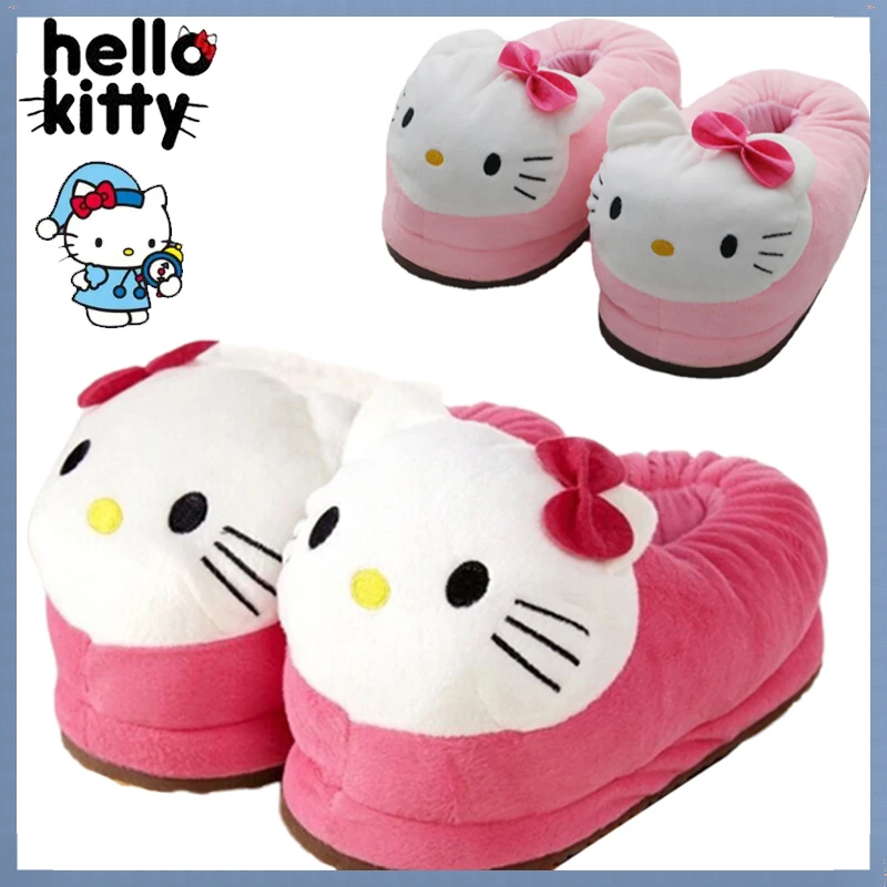 Hello Kitty Cotton Slippers Kawaii Winter Plush Slippers Shoes Fashion ...