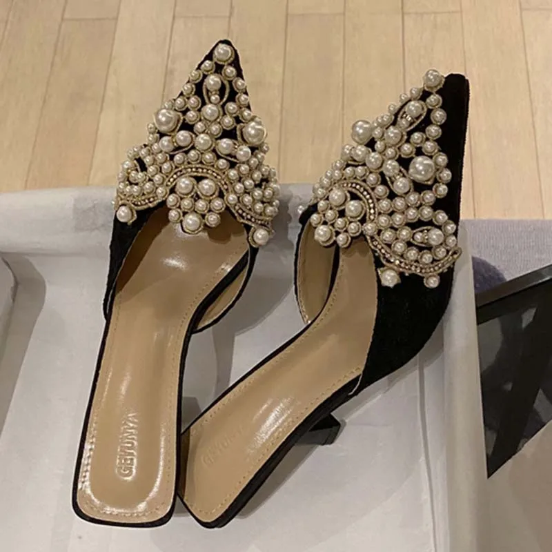 Rhinestones-Pointed-Toe-Ladies-Pumps-Shoes-String-Bead-Female-Casual ...