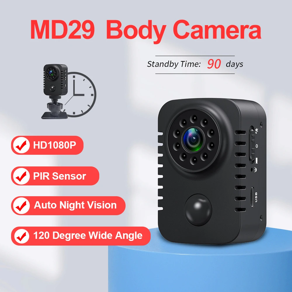 MD29 HD Mini Body Camera 1080P Security Pocket Cameras Motion Activated ...