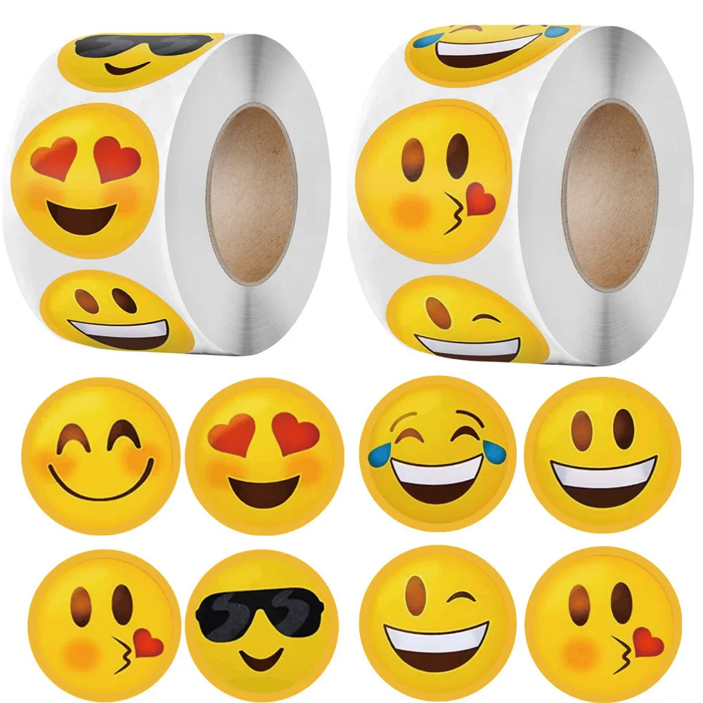 500Pcs-Roll-Cartoon-Funny-Smile-Face-Expression-Reward-Stickers-8 ...