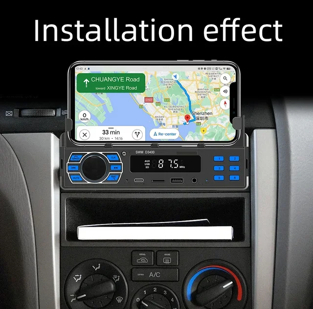 Single DIN Bluetooth Car Stereo – Mechless Head Unit With USB, AUX, SD ...