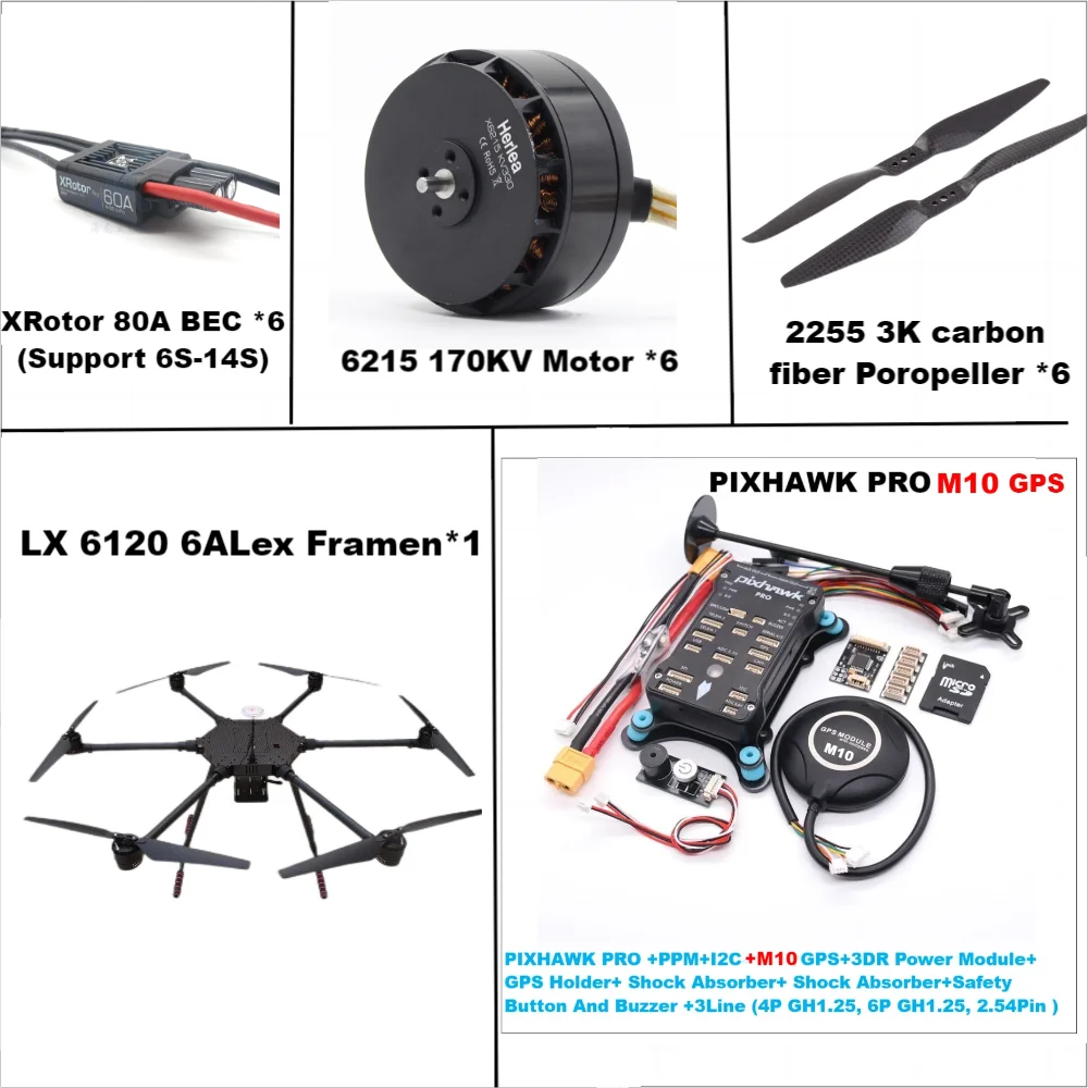 LX6120-Pixhawk-PRO-M10-Full-Carbon-Fiber-1200mm-Hexa-Rotor-Frame-X ...