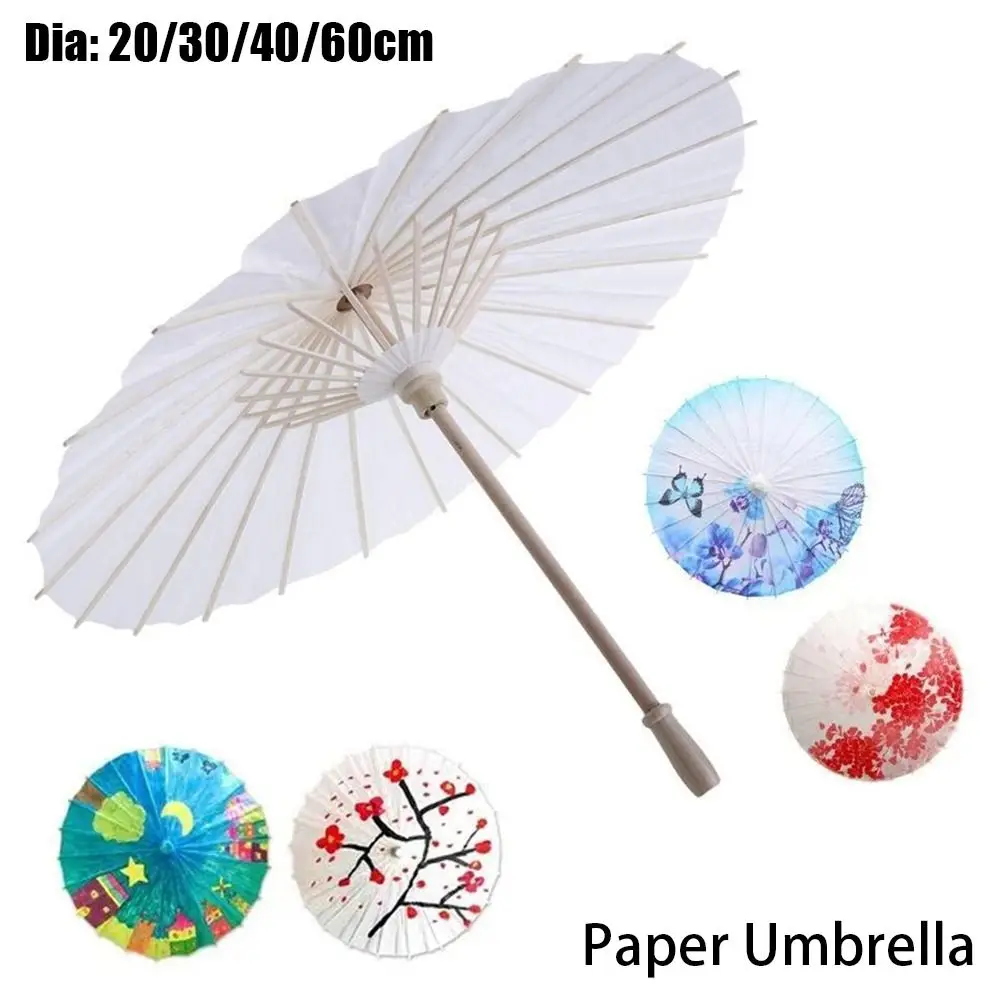1Pcs Dia 20/30/40/60cm Paper Umbrella Long-handle DIY Handmade Painting ...