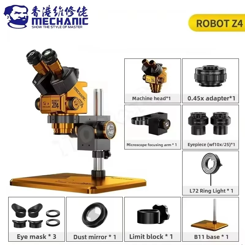 MECHANIC ROBOT Z4 Trinocular Stereo Industrial Microscope 6.5-60X ...