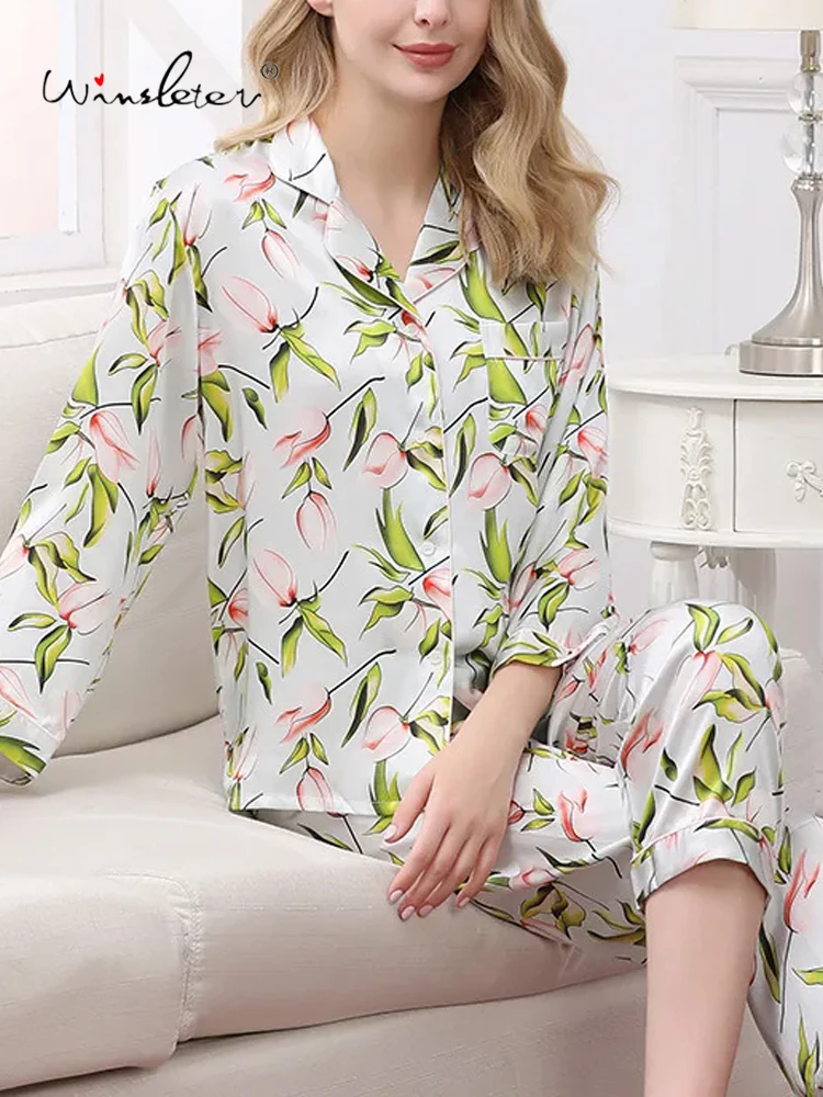 Winsleter-Women-Satin-Print-Pyjama-Suit-Long-Sleeve-Bedroom-Sleepwear ...