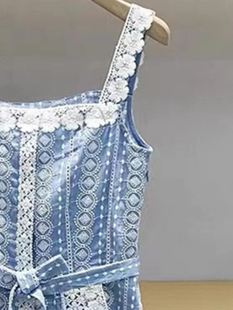 Blue-Women-s-Turn-Down-Collar-Midi-Dress-Lace-Embroidery-Elegant-Short ...