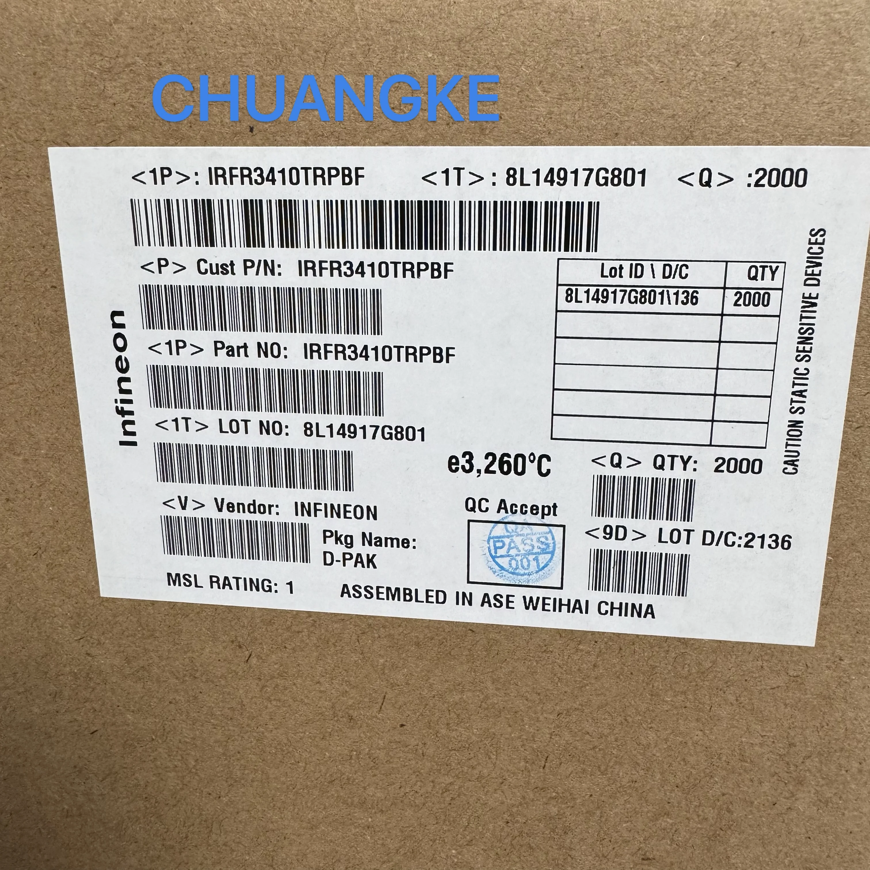 30pcs IRFR3410TRPBF TO252 NEW