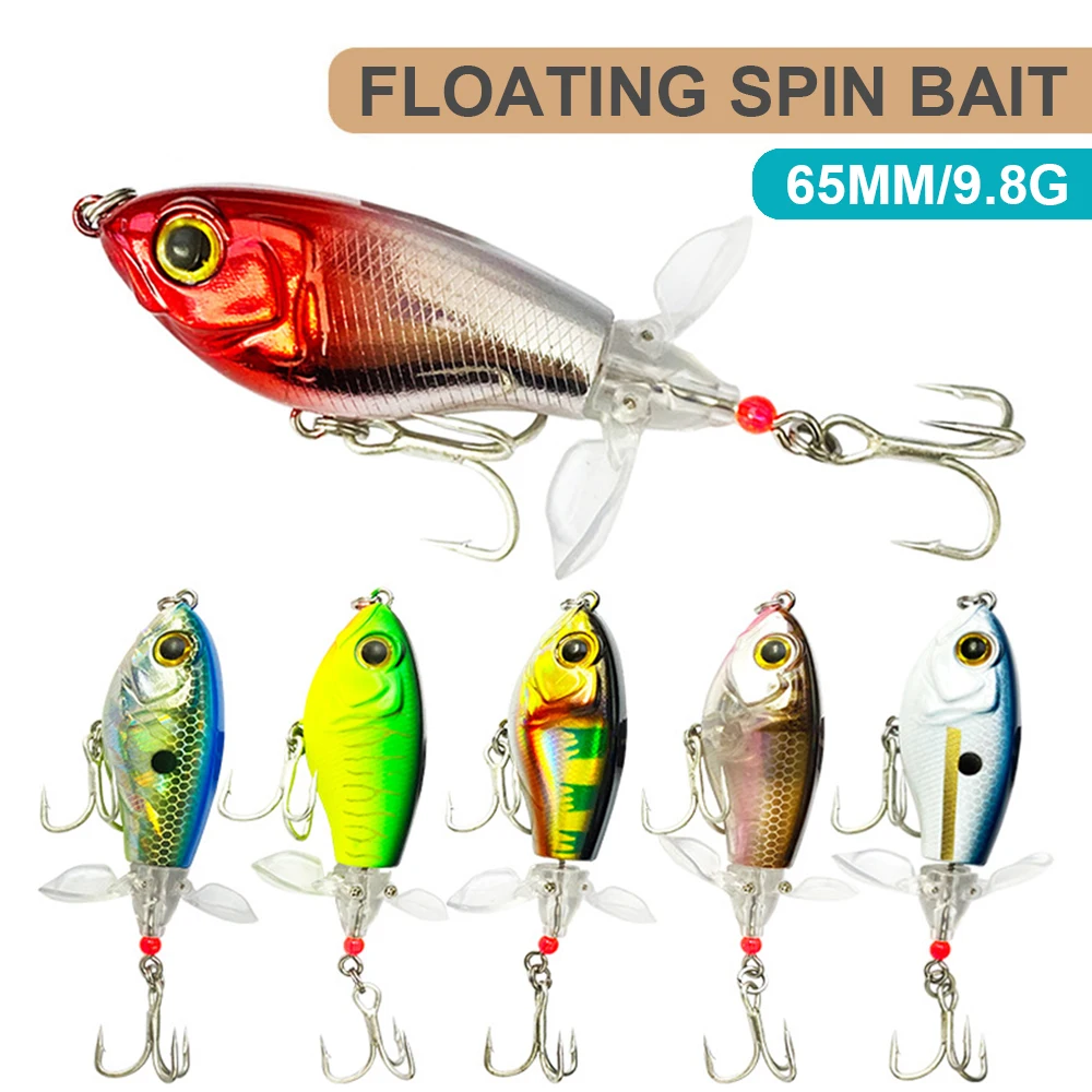 6.5cm 9.8g Fishing Lures Floating Spin Bait Wobbler Topwater Tail ...