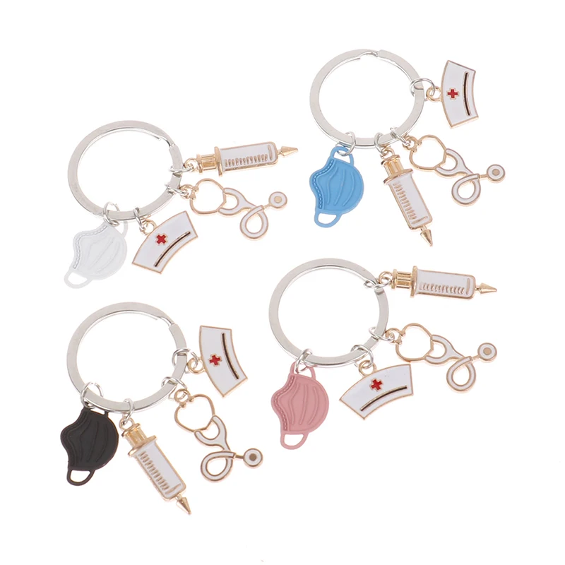 4 styles Doctor Keychain Medical Tool Key Ring Syringe Stethoscope ...