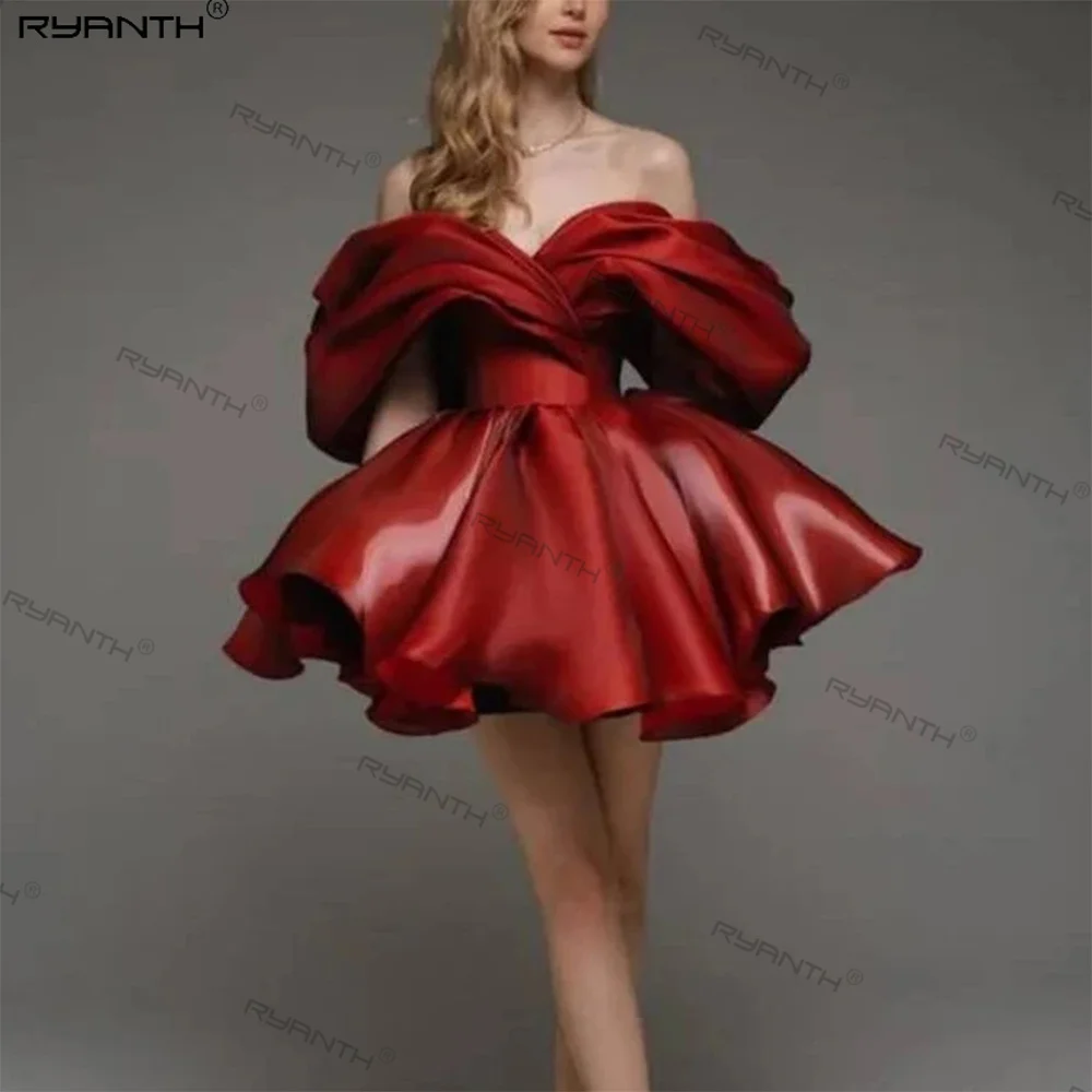 Ryanth-Red-Mini-Prom-Dresses-Off-Shoulder-Lace-Up-Silk-Ball-Gown-A-Line ...