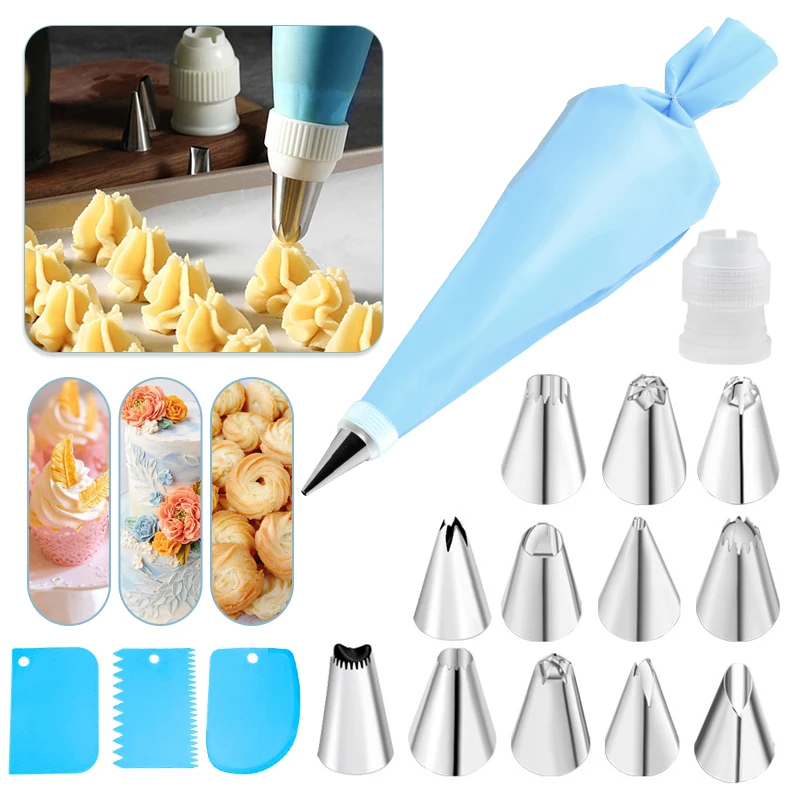 데코레이션팁 짤주머니 깍지 모양팁 케익장식 스테인리스 스틸 노즐 페이스트리 파이핑 백 세트 케이크 장식 티몬