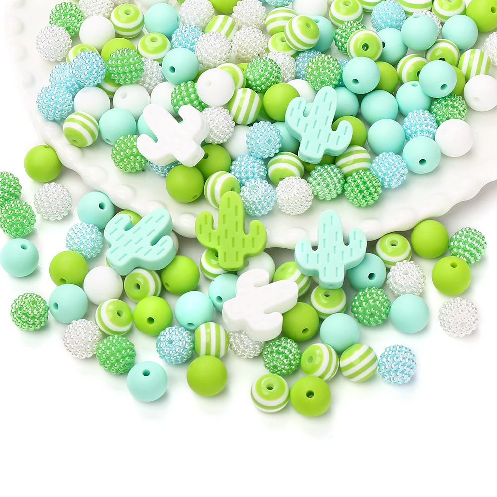 76Pcs/set Silicone Cactus Printed Round Beads Multi Functional ...