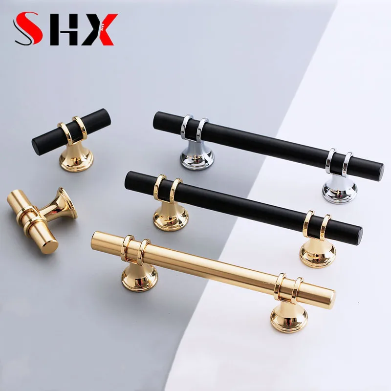 Modern-Zinc-Alloy-Black-Gold-Door-Handles-Kitchen-Cabinet-Handles-Solid ...
