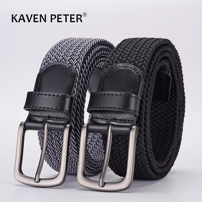 Cintur-n-el-stico-de-cuero-para-hombre-Correa-trenzada-de-lona-punta ...