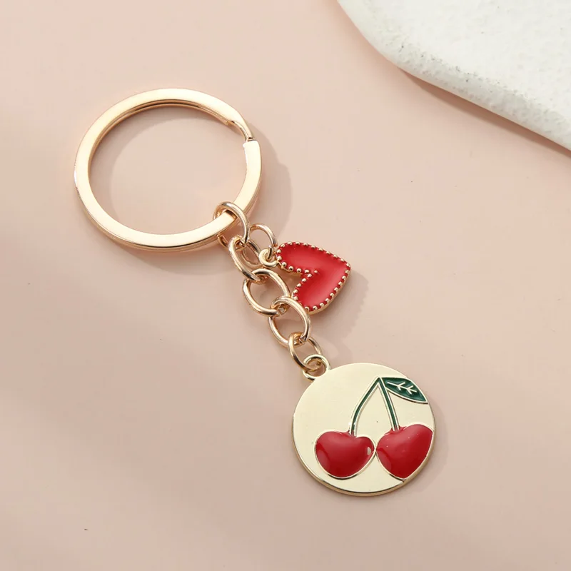 Cute-Enamel-Fruit-Keychain-Cherry-Heart-Key-Ring-Sweet-Key-Chains-For ...
