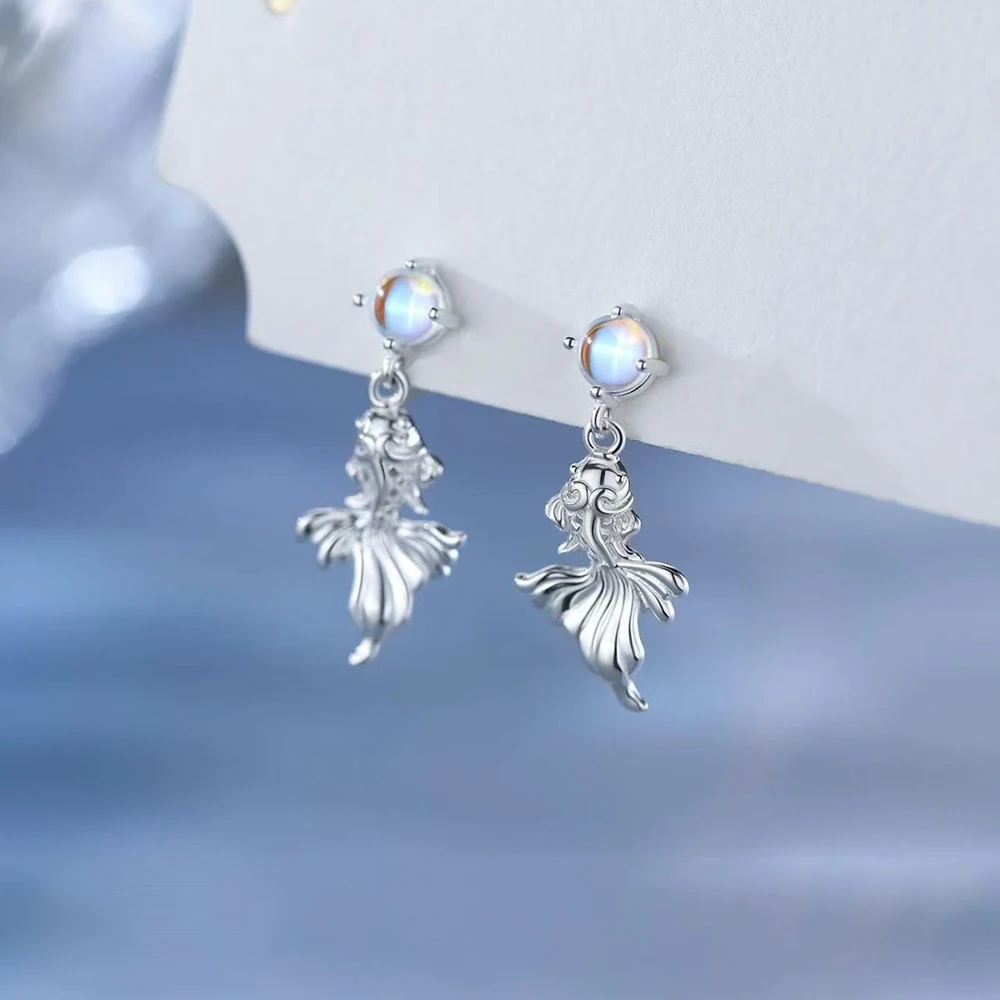 925 Silver Needle Fish Pendant Animal Stud Earrings For Women Party ...