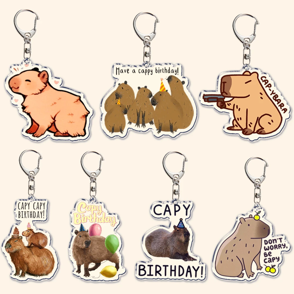 Creative Capybara Birthday Acrylic Keychain Keyring Cartoon Animal ...