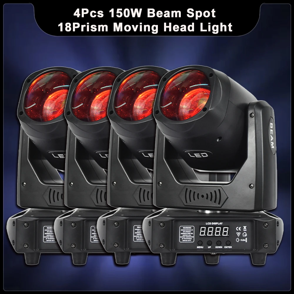4Pcs-lot-150W-LED-Beam-Spot-Moving-Head-Light-With-18-Prisms-7-Gobos ...