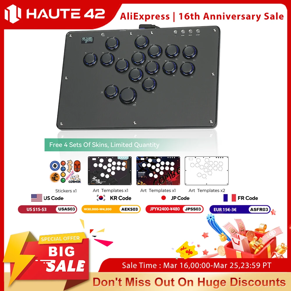 Haute42 FightStick Joystick Arcade Hitbox Button Rim Leverless ...