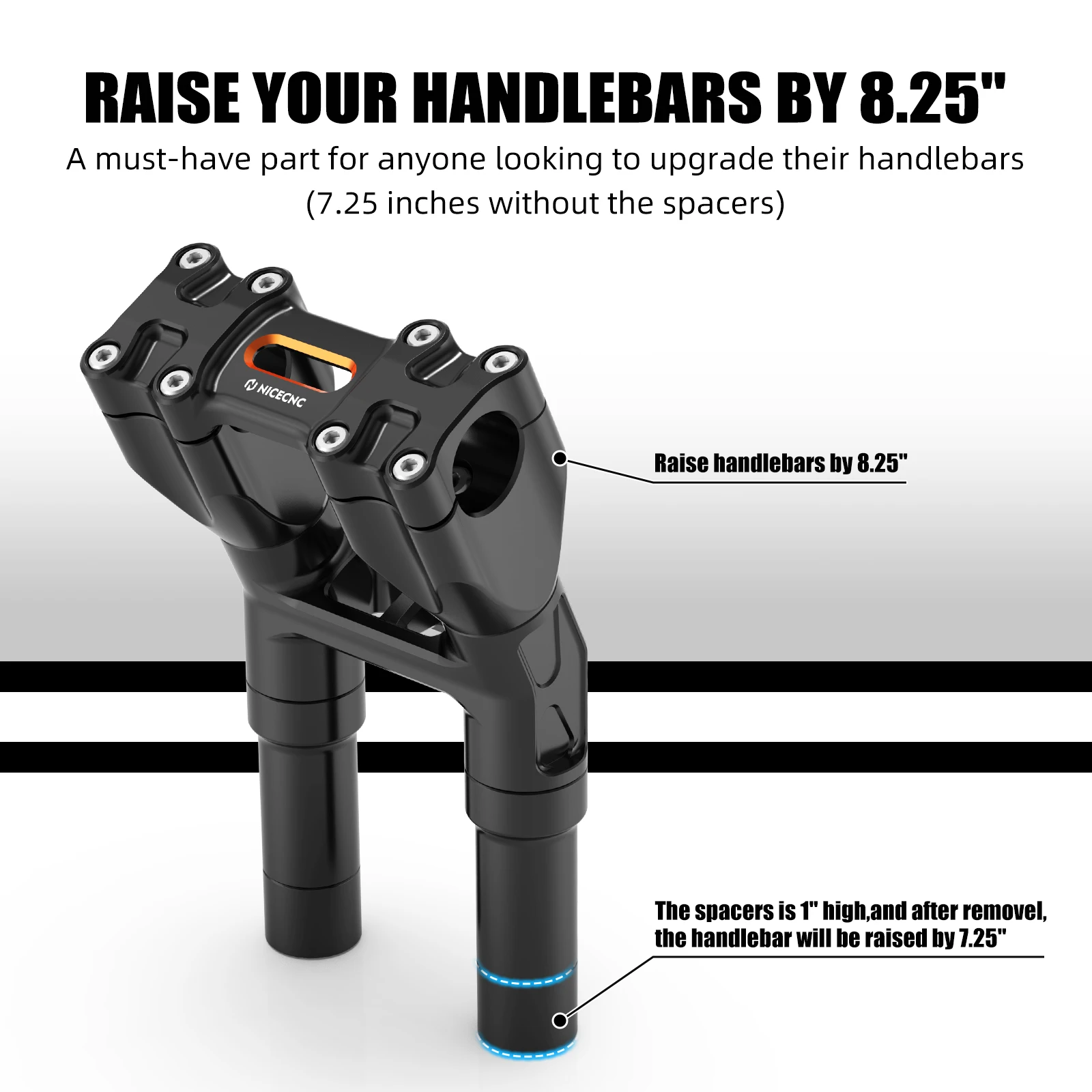 8.25/7.25" 5/6" Handlebar Riser For Harley Dyna Low Rider FXDL Wide ...